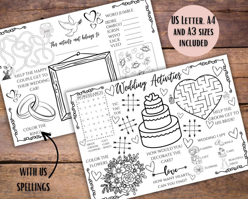 Kids Printable Wedding Activity Mat, Childrens Activity Wedding ...