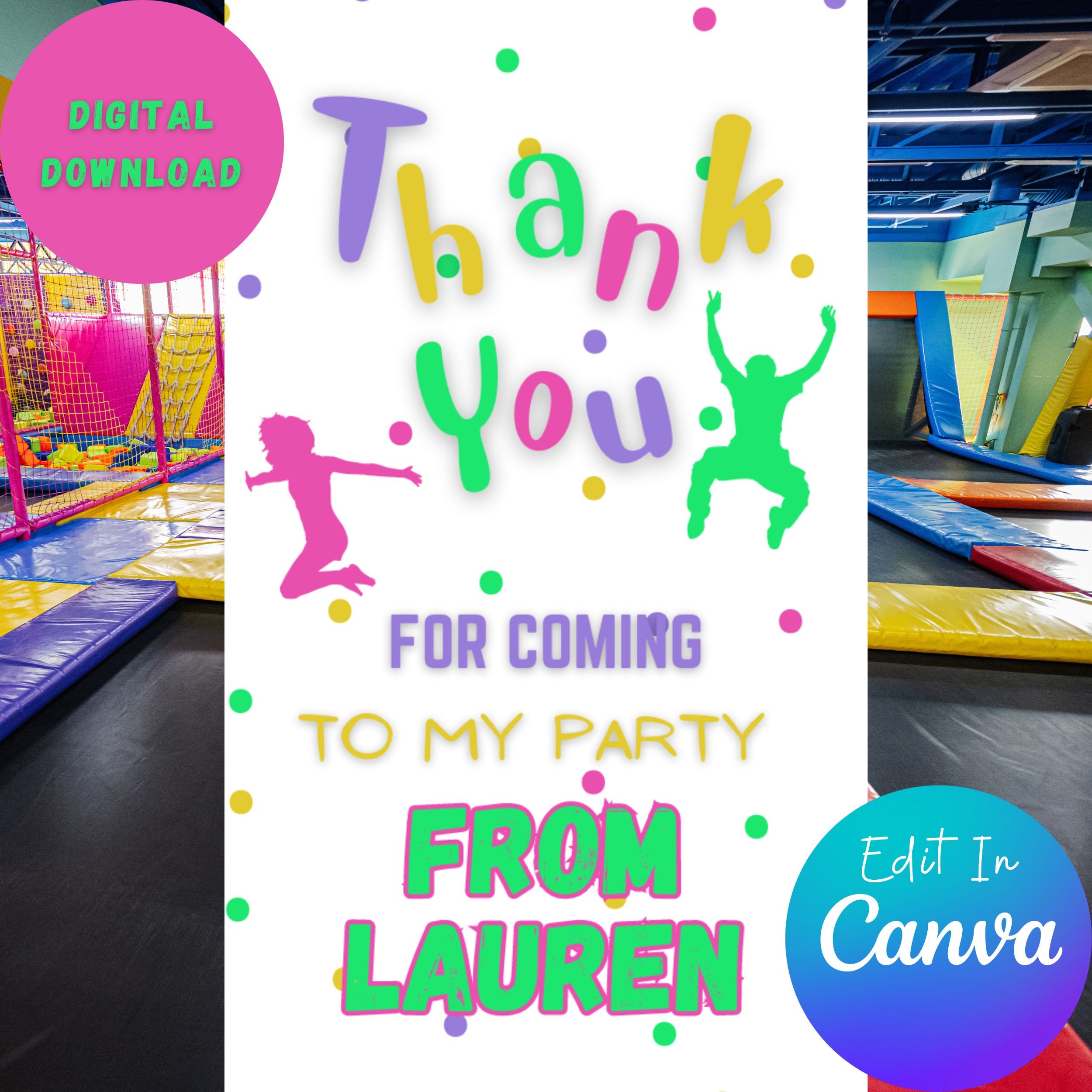 Trampoline Park Editable Party Thank You Tag, Kids Digital Party Bag ...