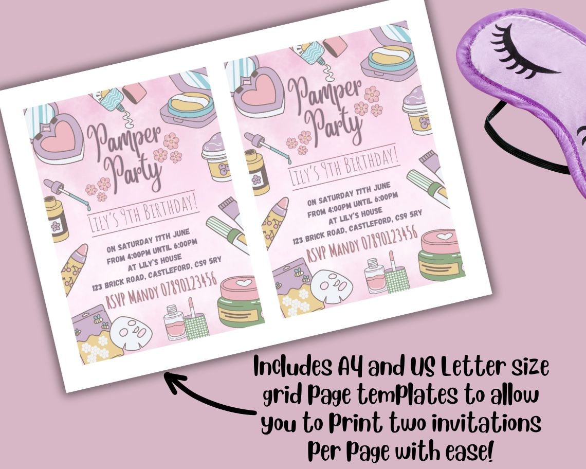 Pamper Party Editable Party Invitation, Kids Digital Party Invite ...