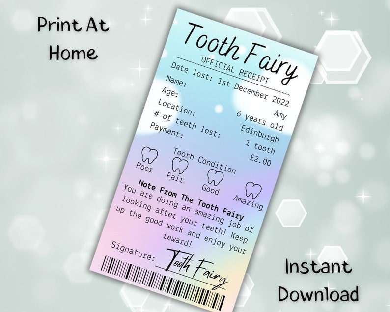 Tooth Fairy Receipt Editable Certificate Instant Download - Etsy