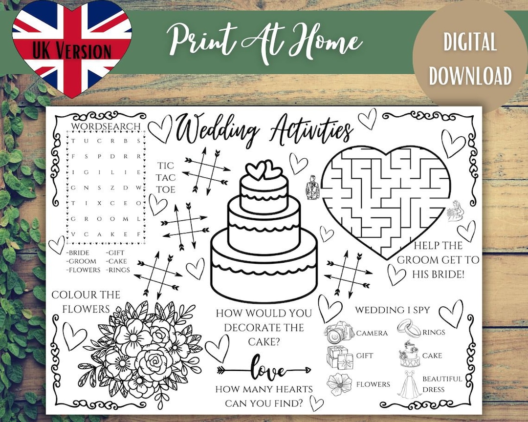 Kids Printable Wedding Activity Mat, Kids Wedding Placemat, Wedding ...