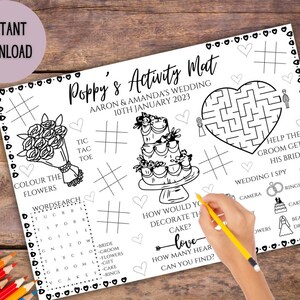 Kids Personalised Printable Wedding Activity Mat, Kids Wedding Placemat ...