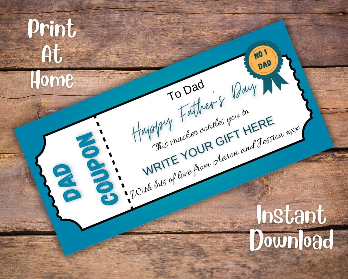 Editable Father's Day Voucher, Print at Home Dad Coupon, Printable ...