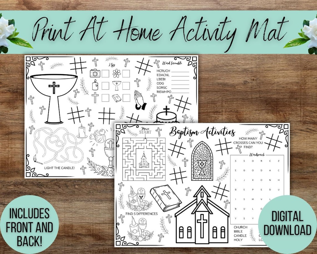 Kids Printable Baptism Activity Mat Double Sided, Kids Baptism ...
