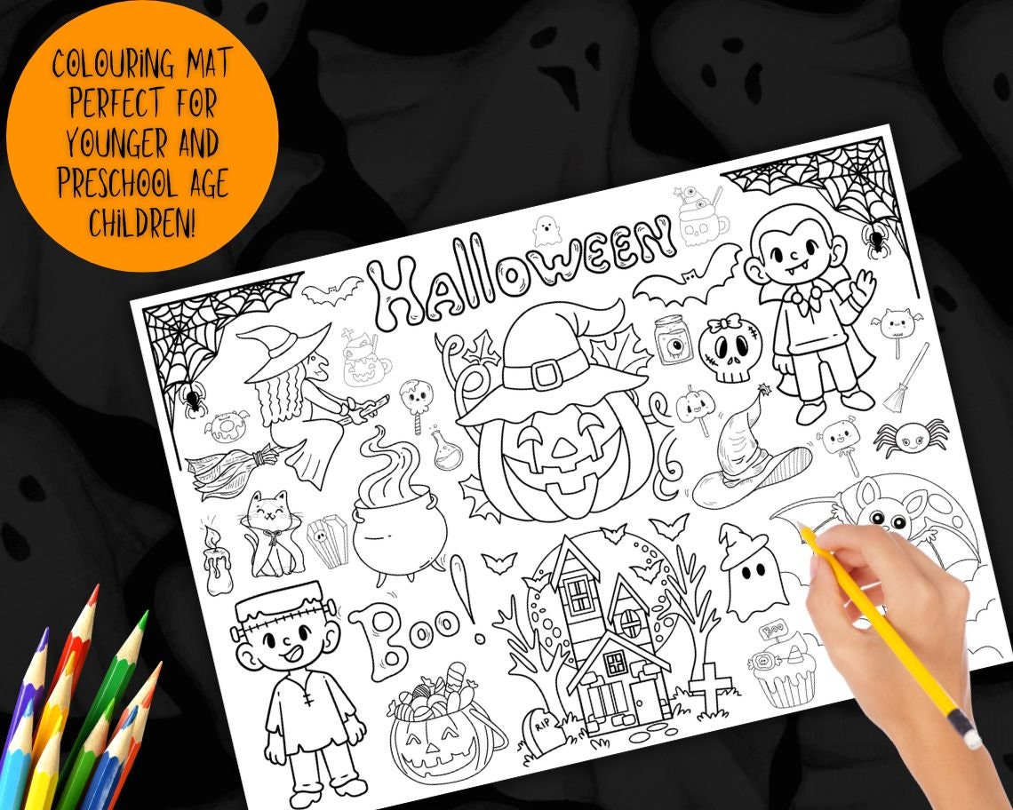 Kids Halloween Colouring Mat Printable Halloween Coloring Sheet for ...