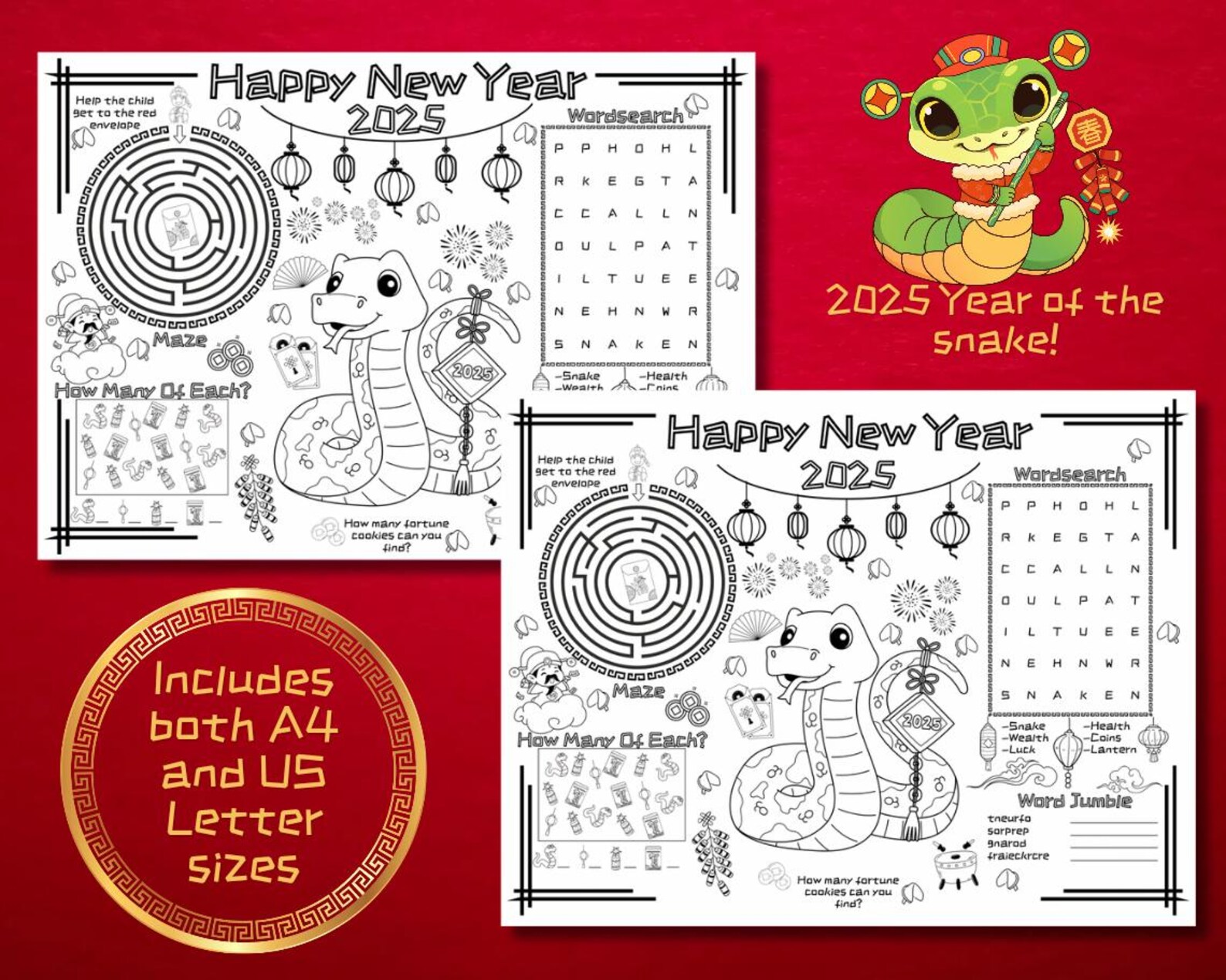 Kids Printable Chinese New Year Activity Sheet, Year of the Snake 2025 ...