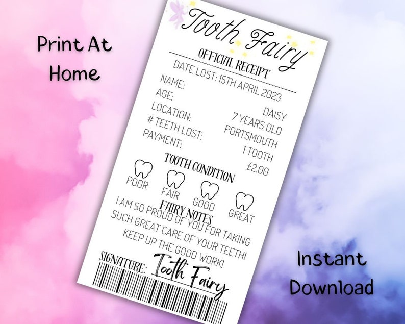 Tooth Fairy Keepsake Receipt, Editable Certificate, Instant Download ...