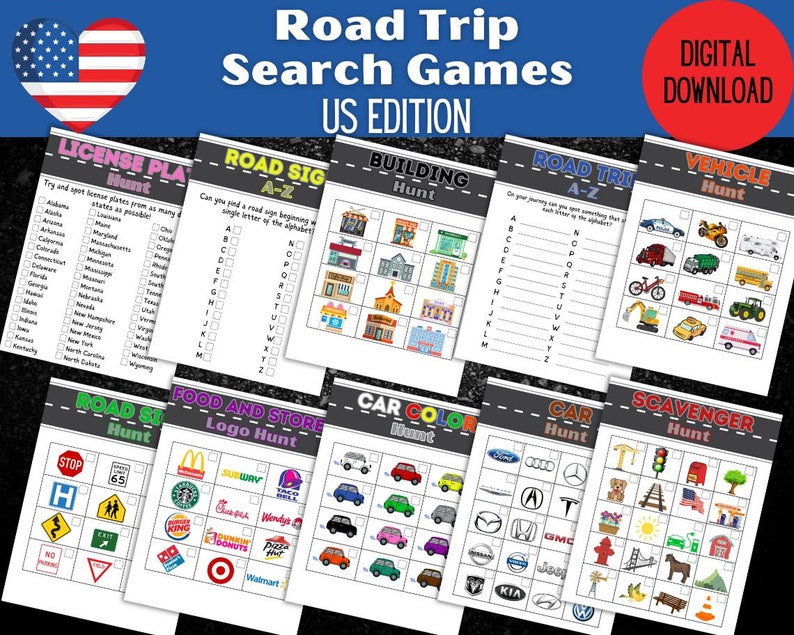 Road Trip Games Printable Car Trip Scavenger Hunt for Kids Car Journey ...