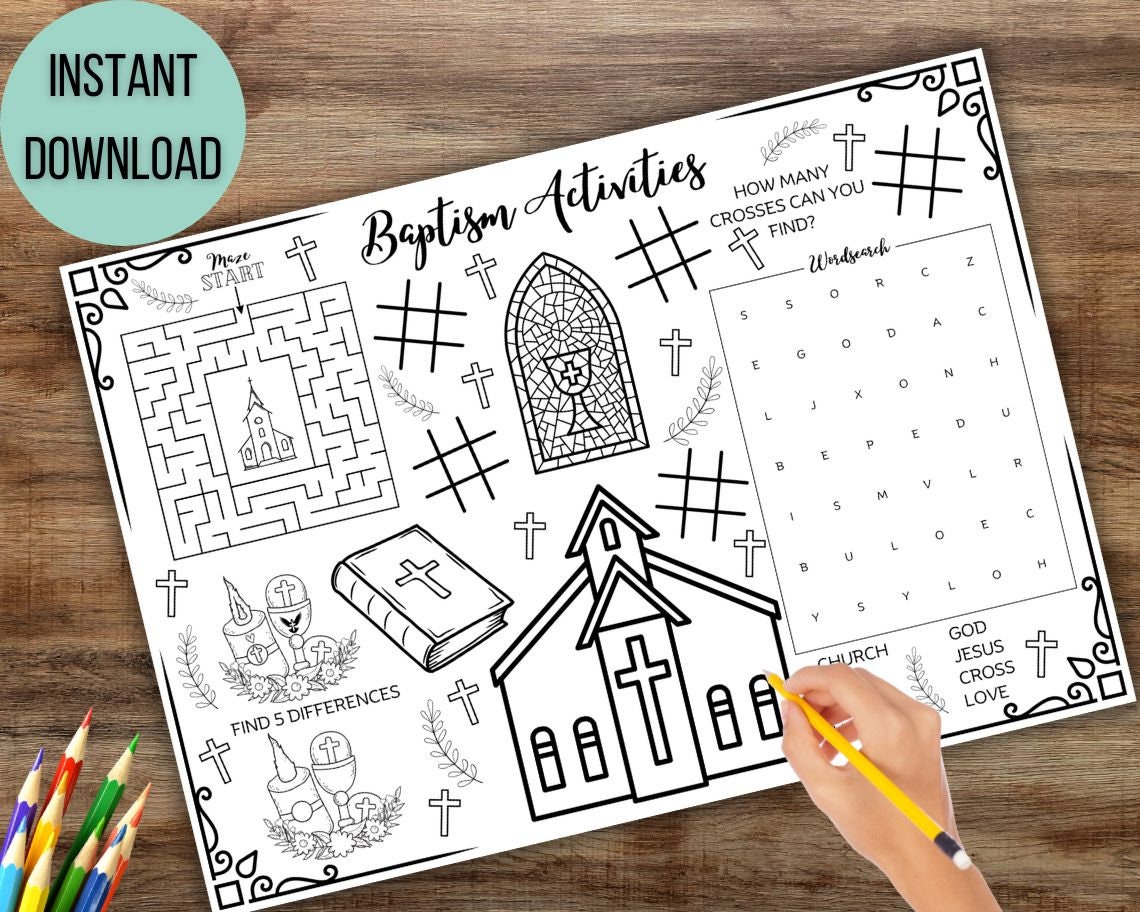 Kids Printable Baptism Activity Mat Double Sided, Kids Baptism ...
