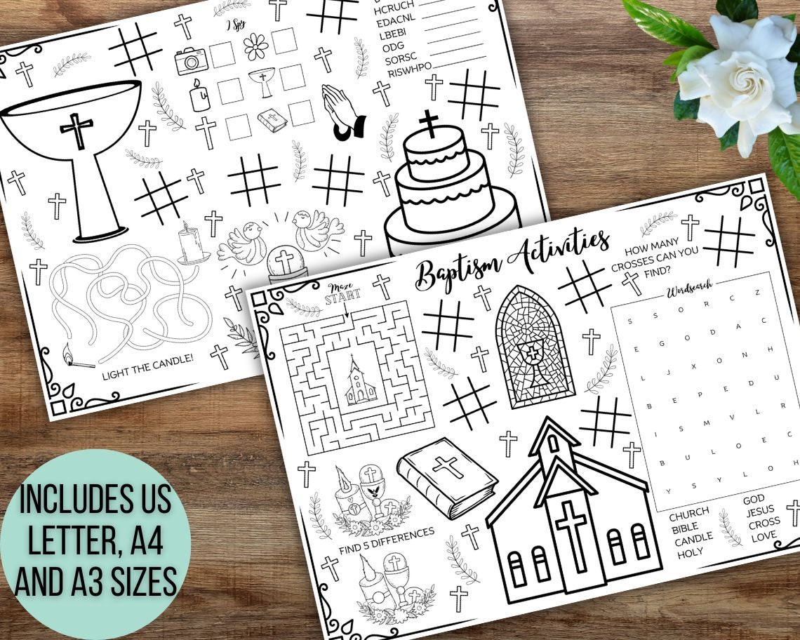 Kids Printable Baptism Activity Mat Double Sided, Kids Baptism ...