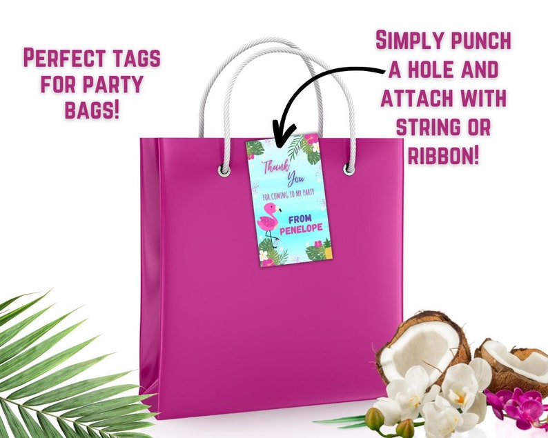 Editable Flamingo Party Thank You Tag, Kids Digital Party Bag Tags ...