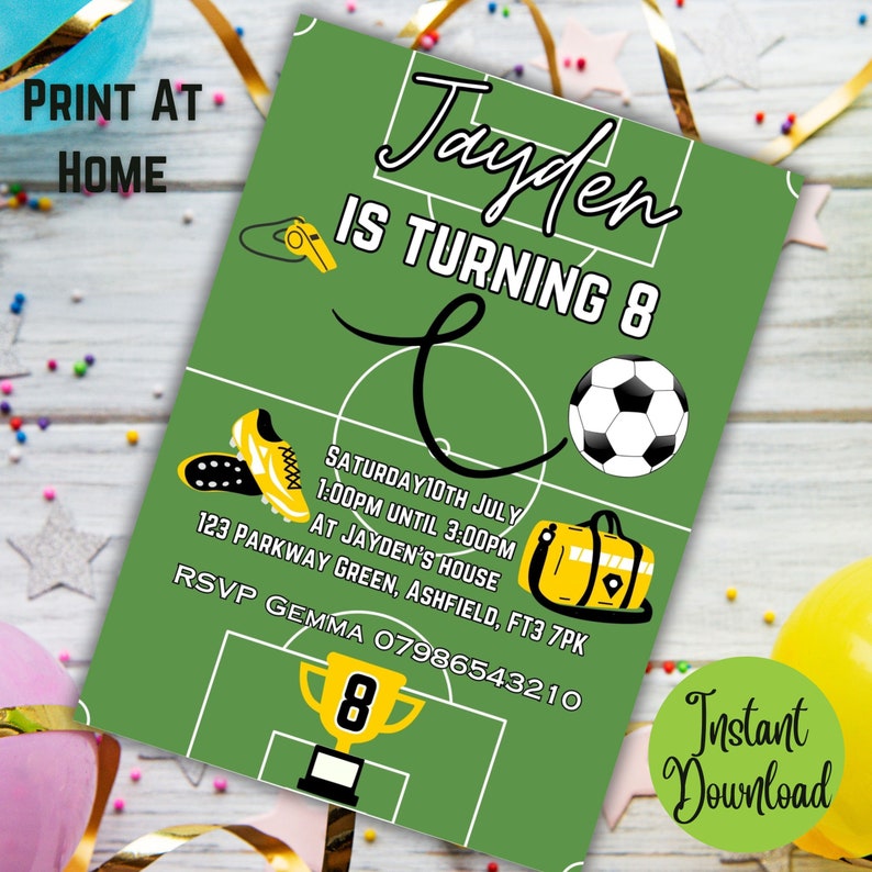 Football Editable Party Invitation, Kids Digital Party Invite, Soccer ...