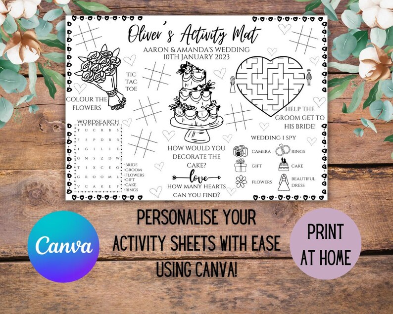 Kids Personalised Printable Wedding Activity Mat, Kids Wedding Placemat ...