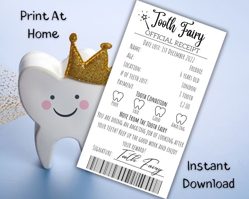 Tooth Fairy Receipt, Editable Certificate, Instant Download Printable ...