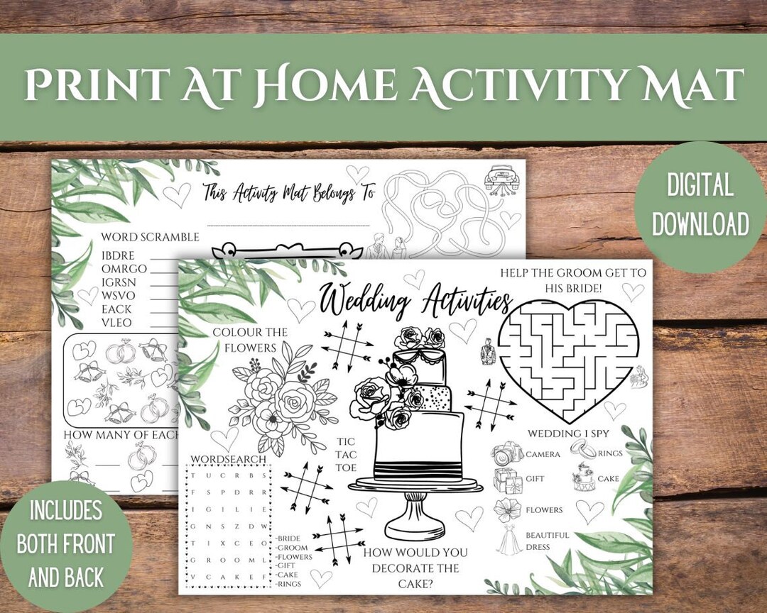 Kids Printable Wedding Activity Mat Kids Wedding Placemat - Etsy