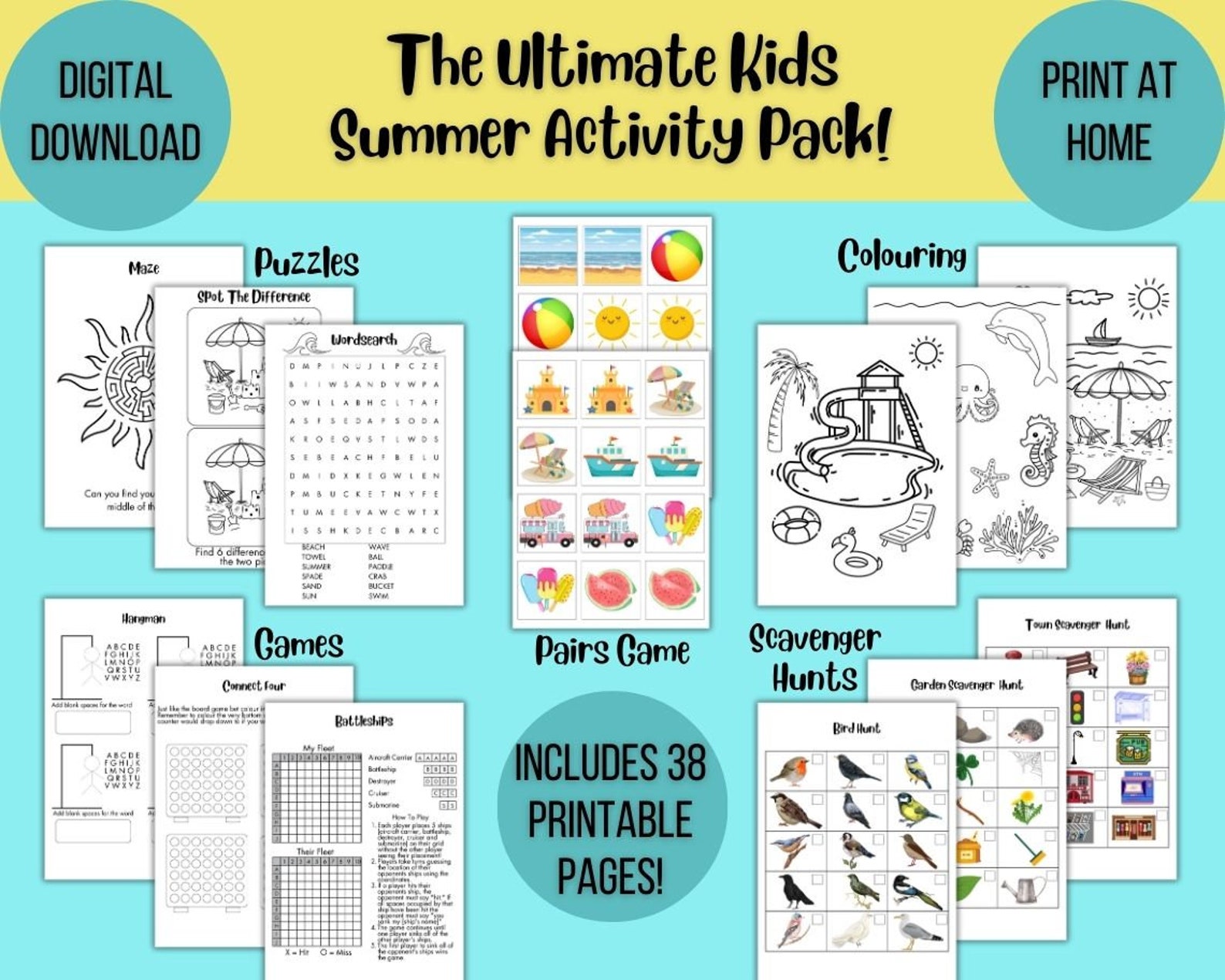 Kids Summer Activity Pack Printable Summer Holiday Colouring Puzzles ...