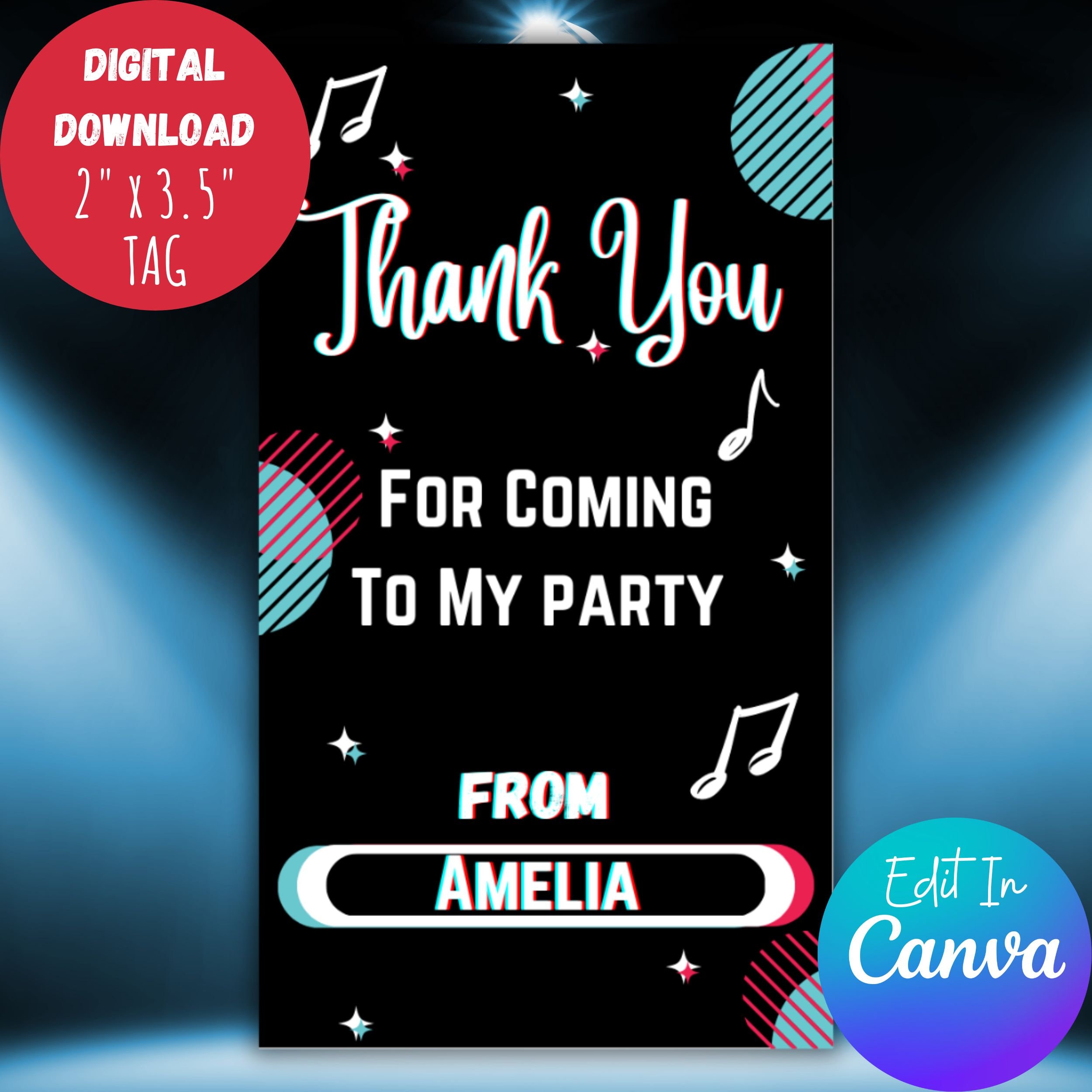 Tiktok Editable Party Thank You Tag, Kids Digital Party Bag Tags, Tik ...