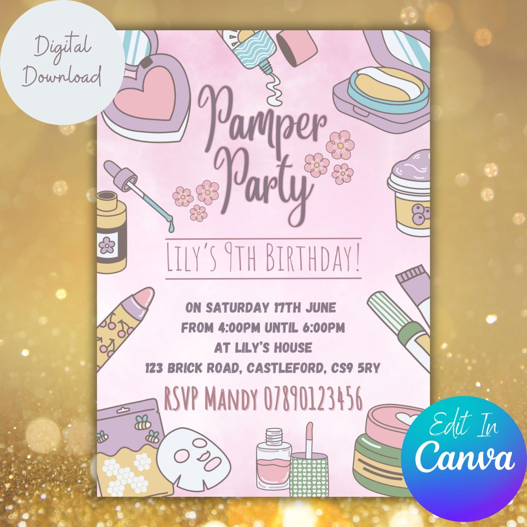Pamper Party Editable Party Invitation, Kids Digital Party Invite ...