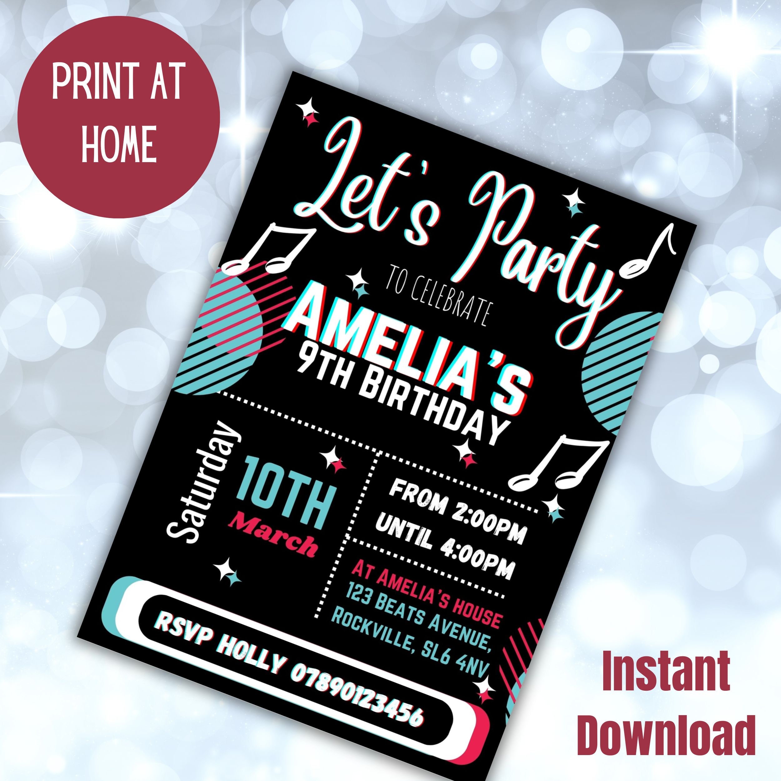Tiktok Editable Party Invitation, Kids Digital Party Invite, Tik Tok ...