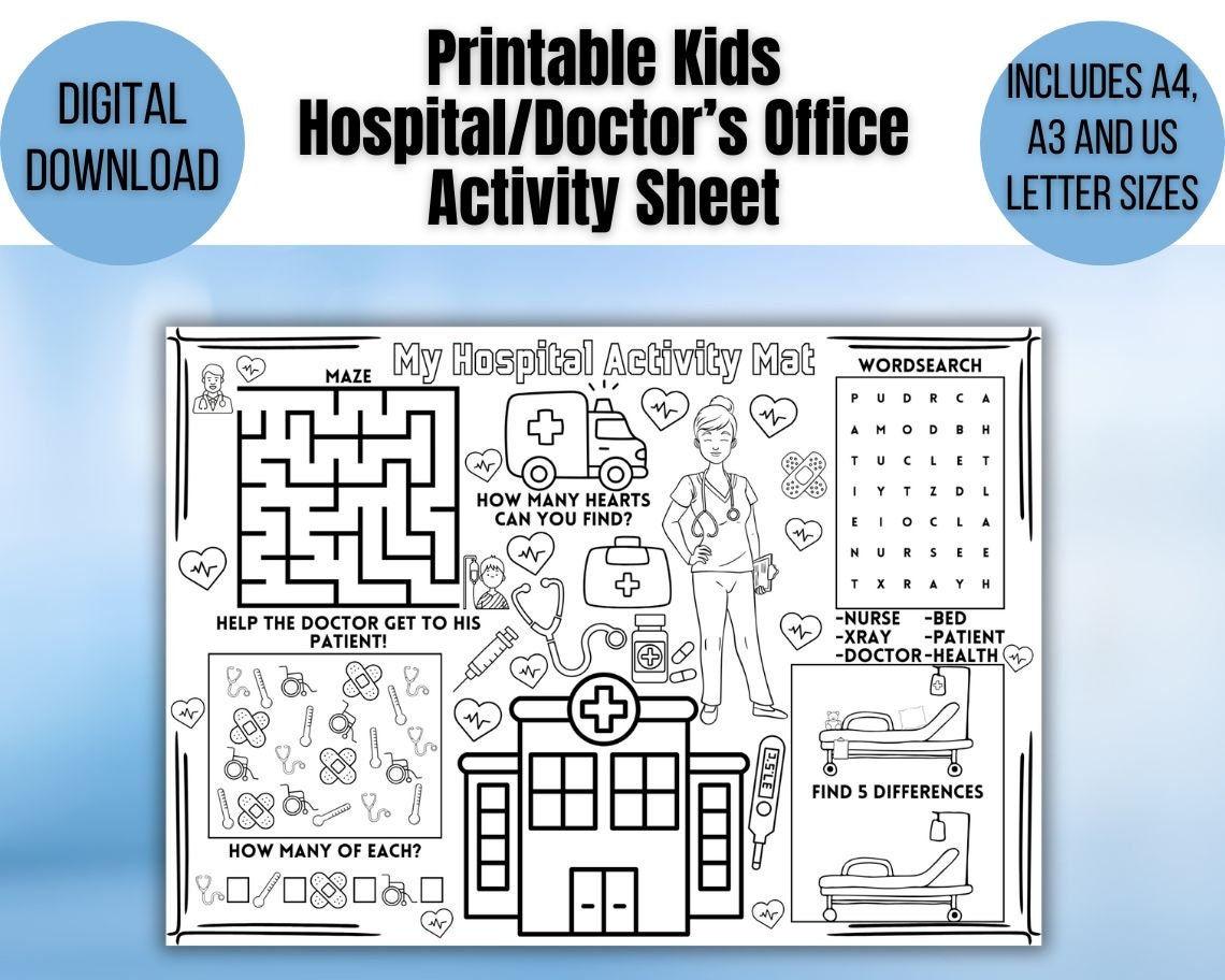 Printable Kids Hospital Activity Sheet Doctors Office Waiting Room ...