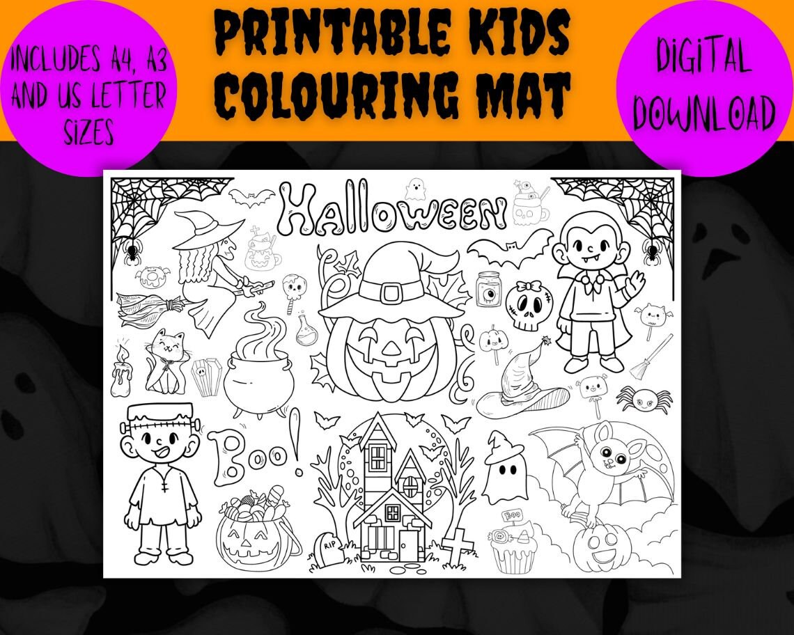 Kids Halloween Colouring Mat Printable Halloween Coloring Sheet for ...