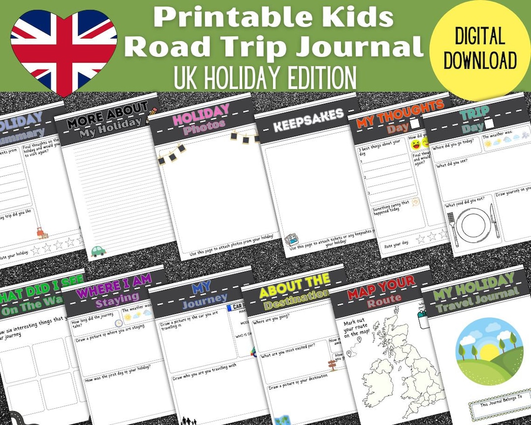 Kids Road Trip Journal Printable Kids Travel Journal Summer Holiday ...