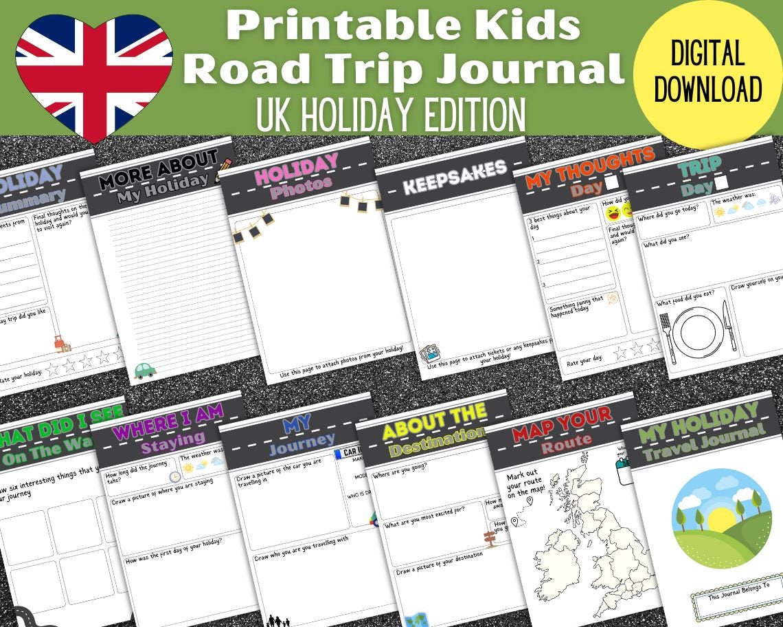 Kids Road Trip Journal Printable Kids Travel Journal Summer Holiday ...