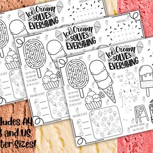 Kids Printable Summer Ice Cream Activity Mat, Kids Ice Cream Shop ...