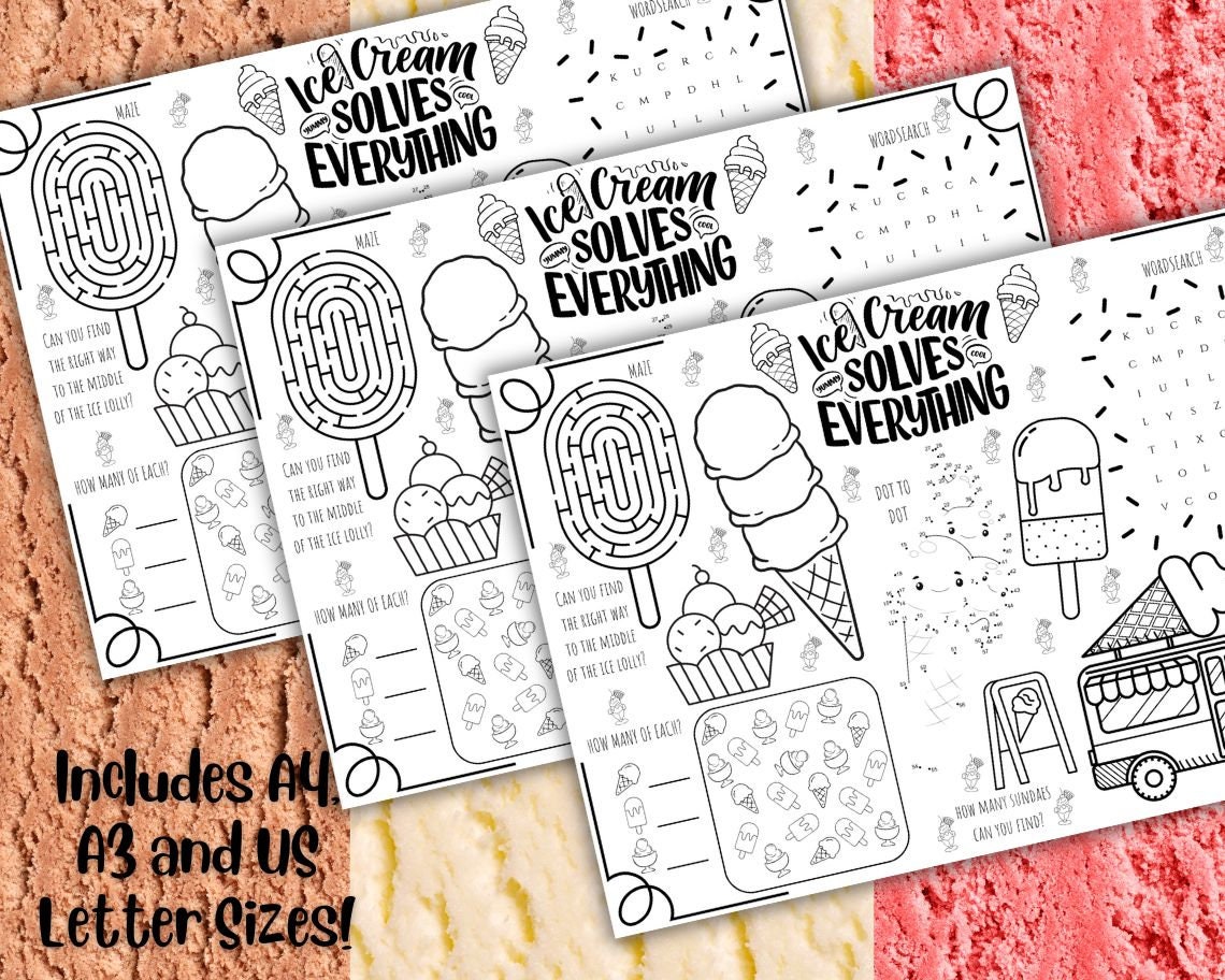 Kids Printable Summer Ice Cream Activity Mat, Kids Ice Cream Shop ...