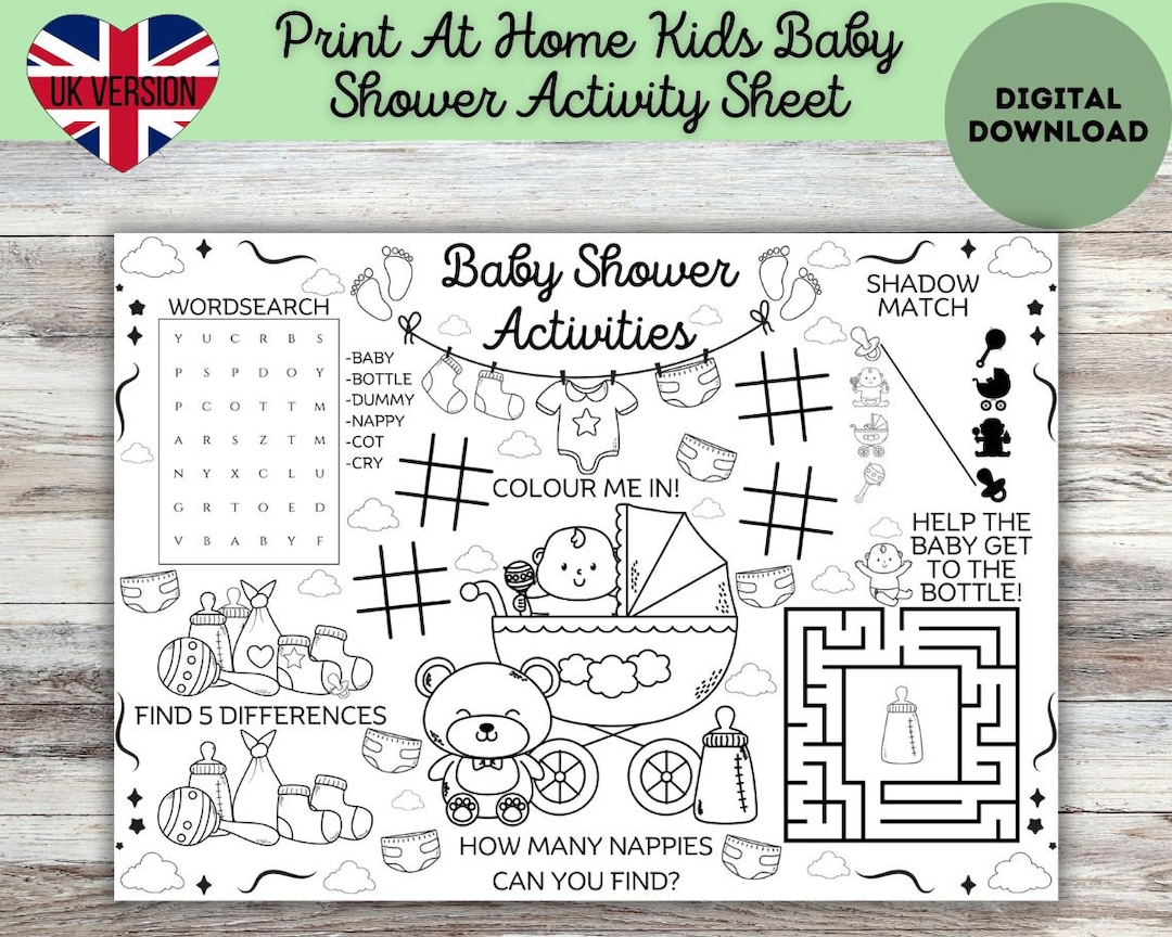 Kids Printable Baby Shower Activity Mat, Kids Baby Shower Placemat ...