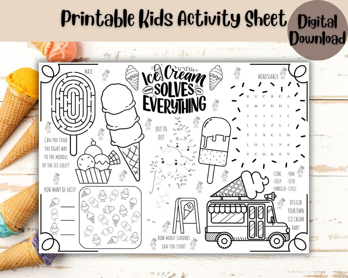 Kids Printable Summer Ice Cream Activity Mat, Kids Ice Cream Shop ...