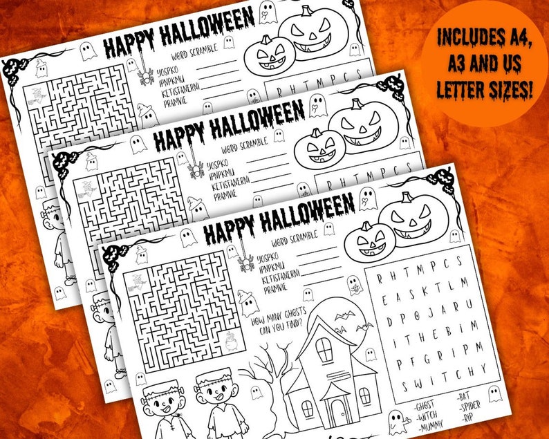 Kids Halloween Activity Mat Printable Halloween Puzzle Sheet for Kids ...