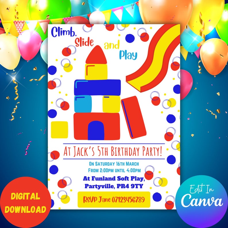 Soft Play Editable Party Invitation, Kids Digital Party Invite, Play ...