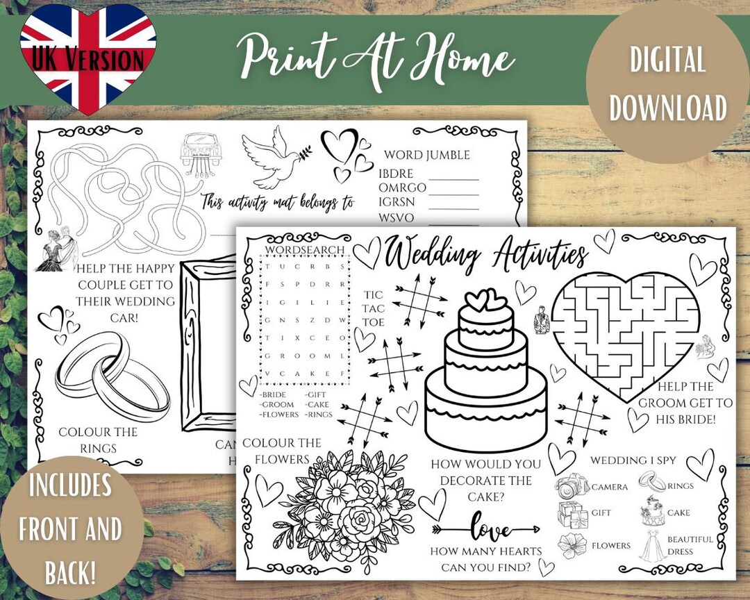 Kids Printable Wedding Activity Mat, Childrens Activity Wedding ...