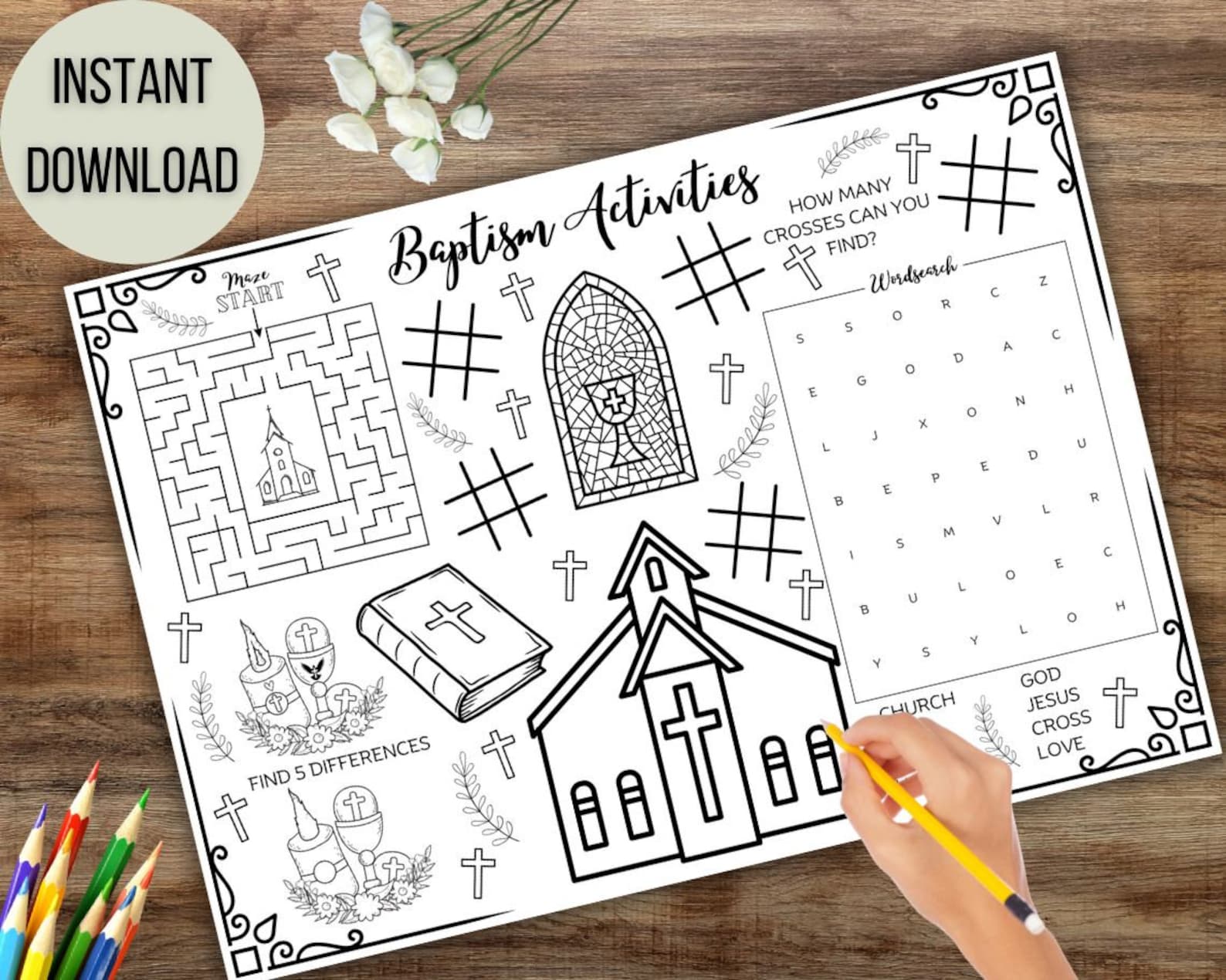 Kids Printable Baptism Activity Mat, Kids Baptism Placemat, Baptism ...