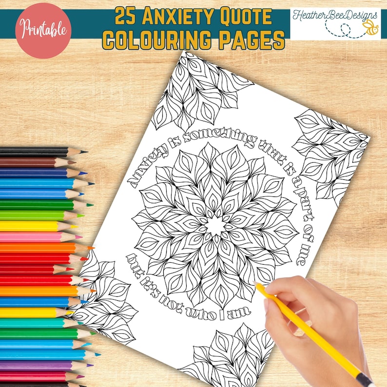 Anxiety Relief Colouring Pages for Adults, Mindfulness Quotes Colouring ...