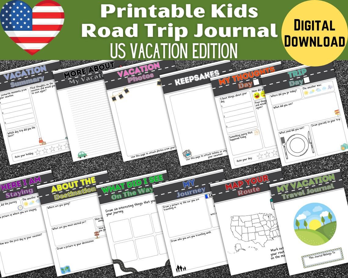 Kids Road Trip Journal Printable Kids Travel Journal Summer Vacation ...