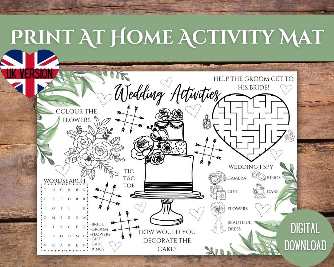 Kids Printable Wedding Activity Mat, Childrens Activity Wedding ...