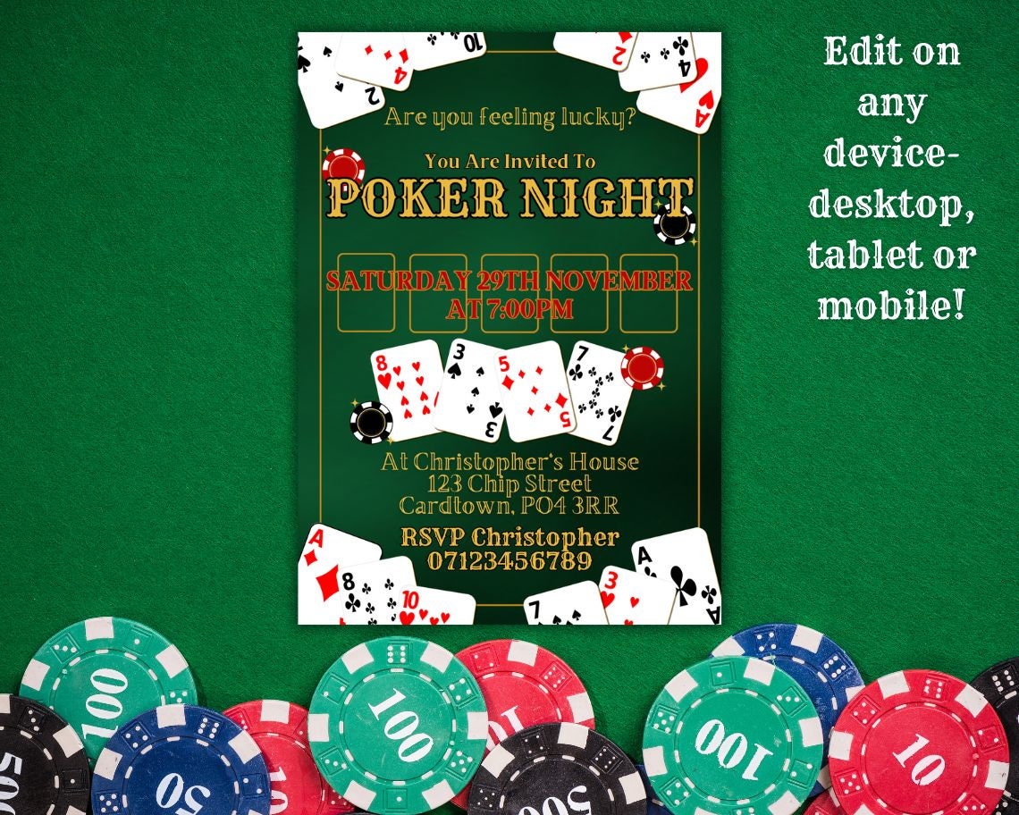 Poker Night Editable Invitation Poker Party Digital Invite Guys Night ...