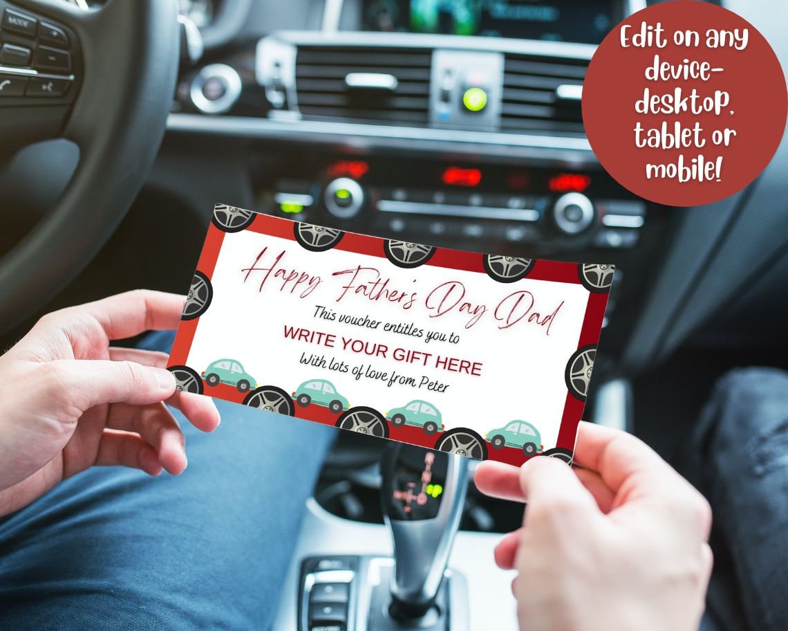 Editable Father's Day Car Experience Voucher, Print at Home Dad Coupon ...