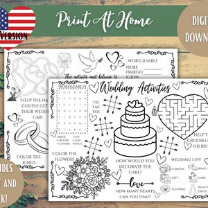 Kids Printable Wedding Activity Mat, Childrens Activity Wedding ...