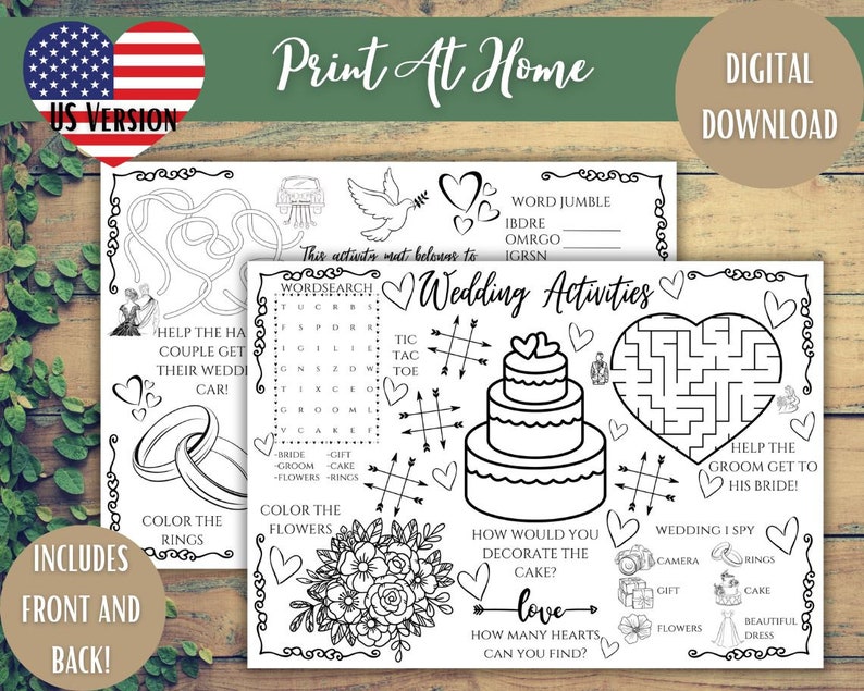 Kids Printable Wedding Activity Mat, Childrens Activity Wedding ...