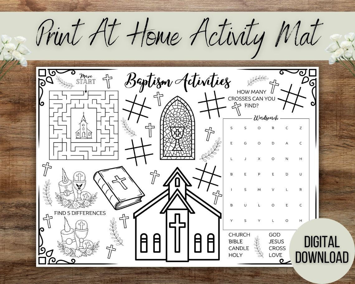 Kids Printable Baptism Activity Mat, Kids Baptism Placemat, Baptism ...