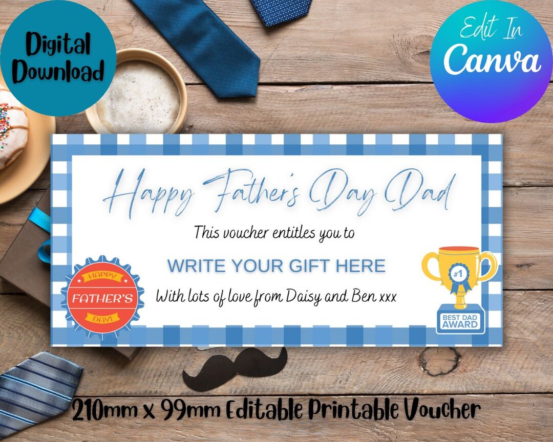 Editable Father's Day Voucher, Print at Home Dad Coupon, Printable ...