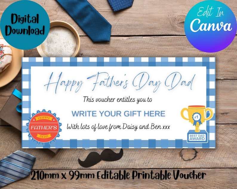 Editable Father's Day Voucher, Print at Home Dad Coupon, Printable ...
