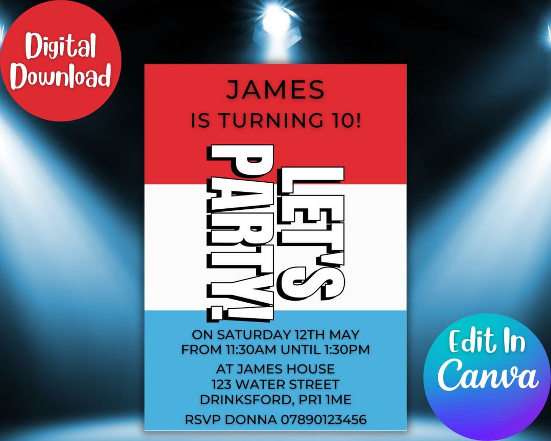 Hydration Drink Editable Party Invitation, Kids Digital Party Invite ...
