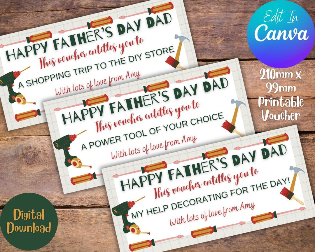 Editable Father's Day DIY Voucher, Print at Home Dad Coupon, Printable ...