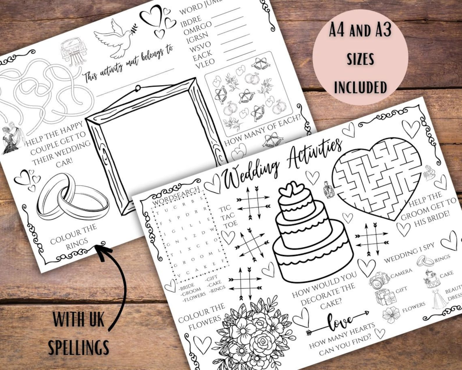 Kids Printable Wedding Activity Mat, Childrens Activity Wedding ...