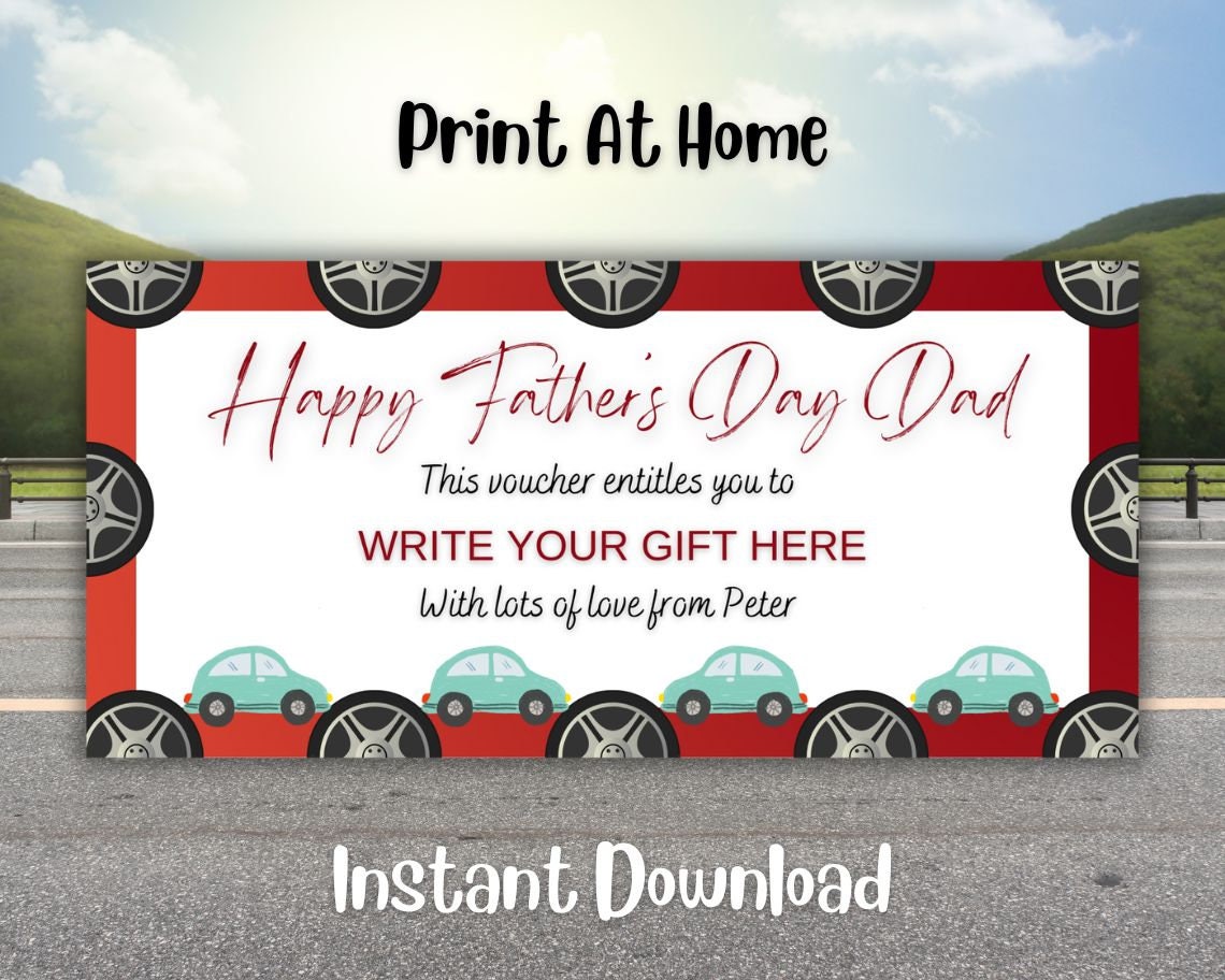 Editable Father's Day Car Experience Voucher, Print at Home Dad Coupon ...