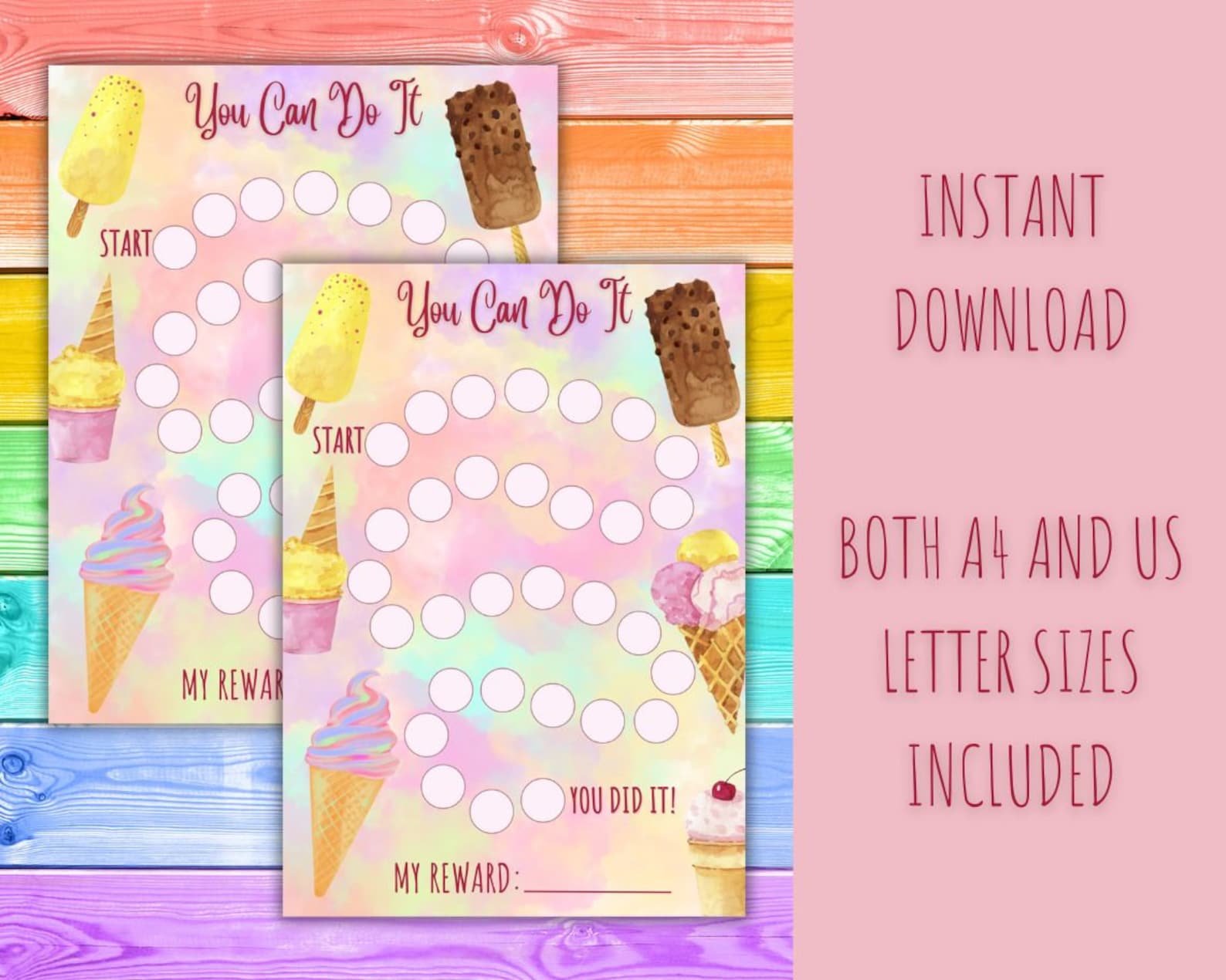 Ice Cream Reward Chart Summer Printable Kids Good Behaviour Sticker ...